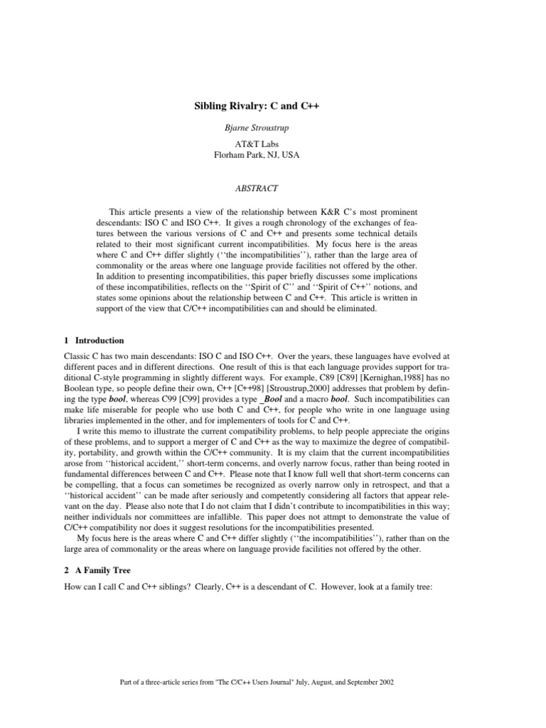 2002 - Sibling Rivalry - C and C++ by Bjarne Stroustrup | PDF | Computers