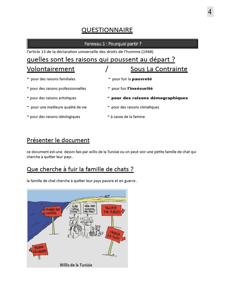 Questionnaire: Présenter Le Document | PDF | Migration humaine ...
