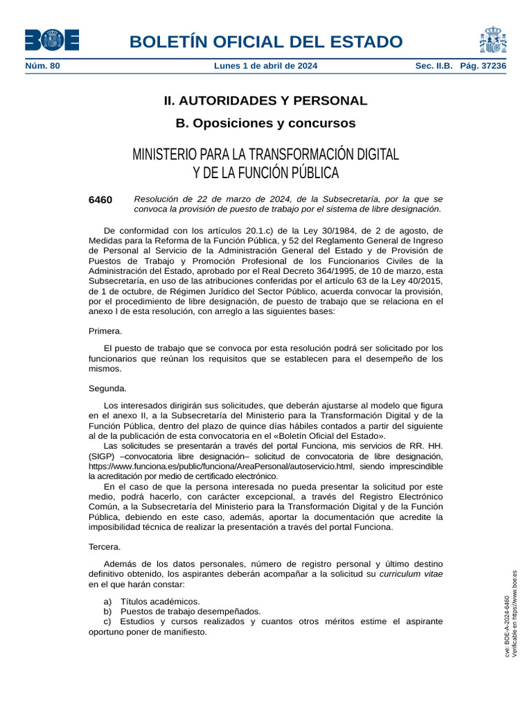 Boe A 2024 6460 | PDF | Gobierno