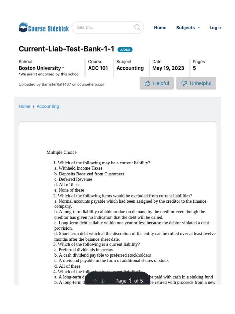 Current-Liab-Test-Bank-1-1 (Docx) - Course Sidekick | PDF | Balance ...