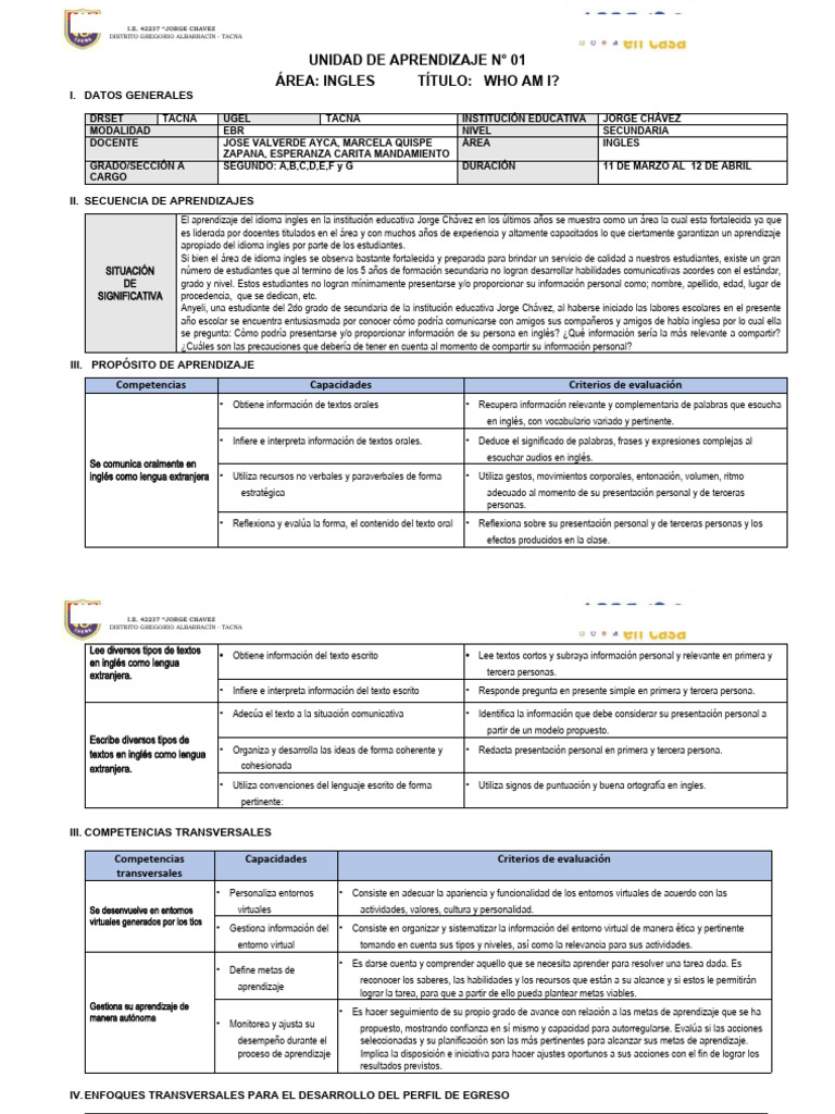 UNIDAD DE APRENDIZAJE #01 2do Sec | PDF | Evaluación | Aprendizaje