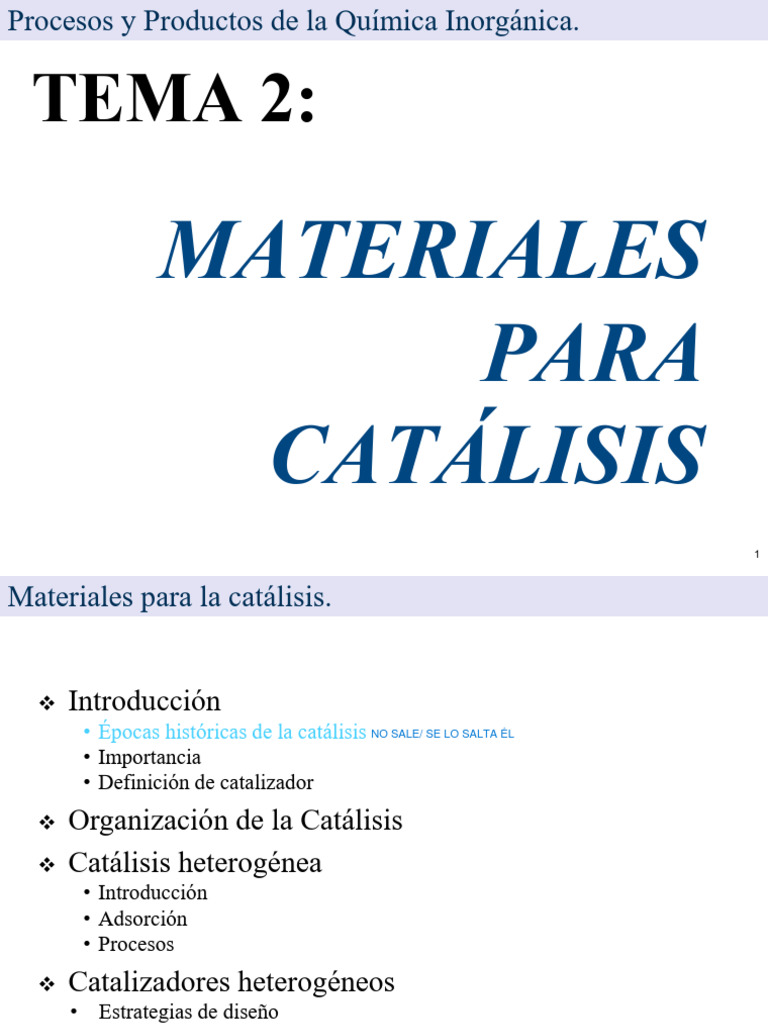 Tema 2.Materiales Para Catalisis | PDF | Catálisis | Adsorción