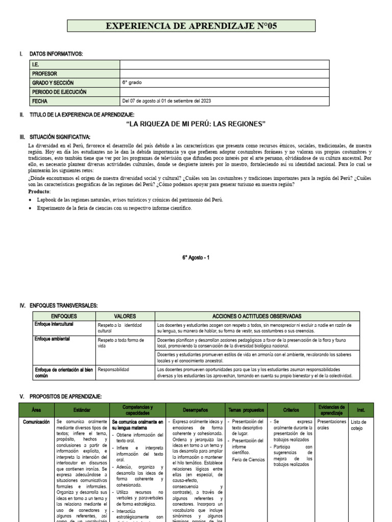6° Grado - Experiencia de Aprendizaje N°06 | Descargar gratis PDF | Decimal | Ecuaciones