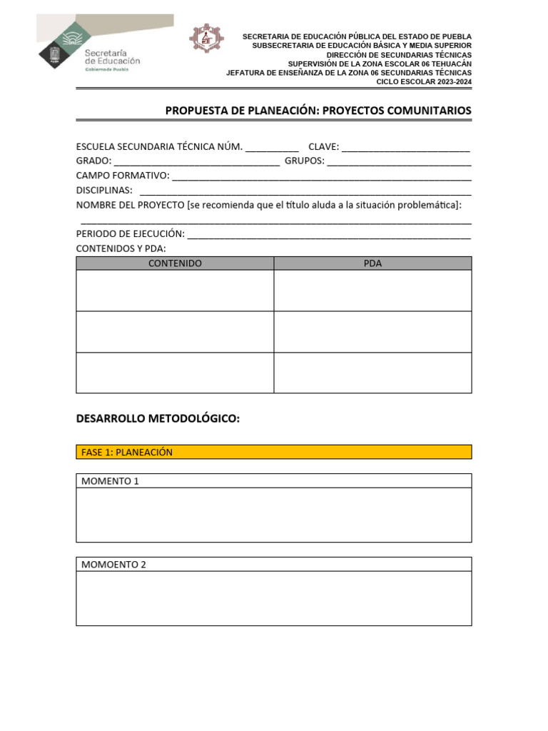 Formatos de Planeación Por Proyectos 1 | PDF | Educación primaria ...