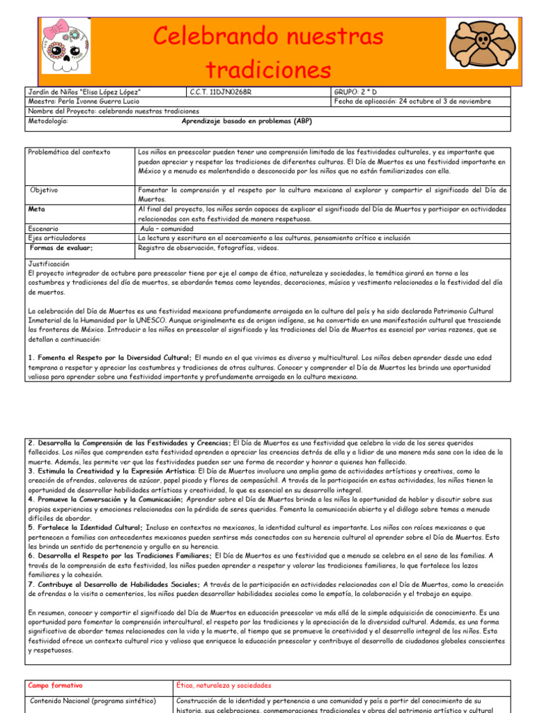 Día de Muertos en Preescolar: Proyecto Educativo | PDF | Educación de ...