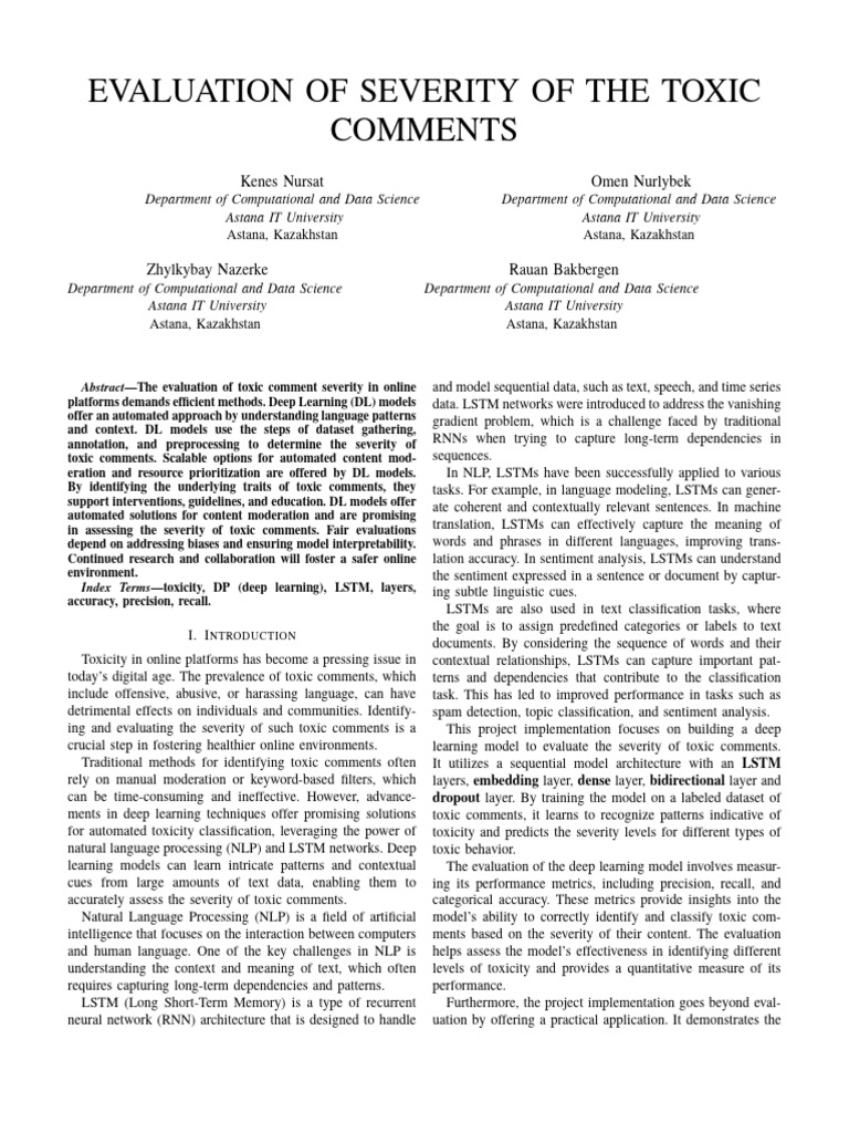 Toxic Comment Severity Analysis | PDF | Deep Learning | Accuracy And ...