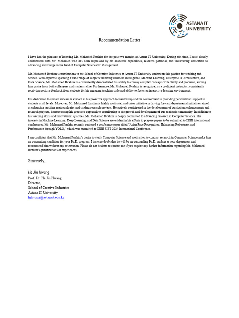 Recommendation Letter M Ibrahim | PDF | Science | Computer Science