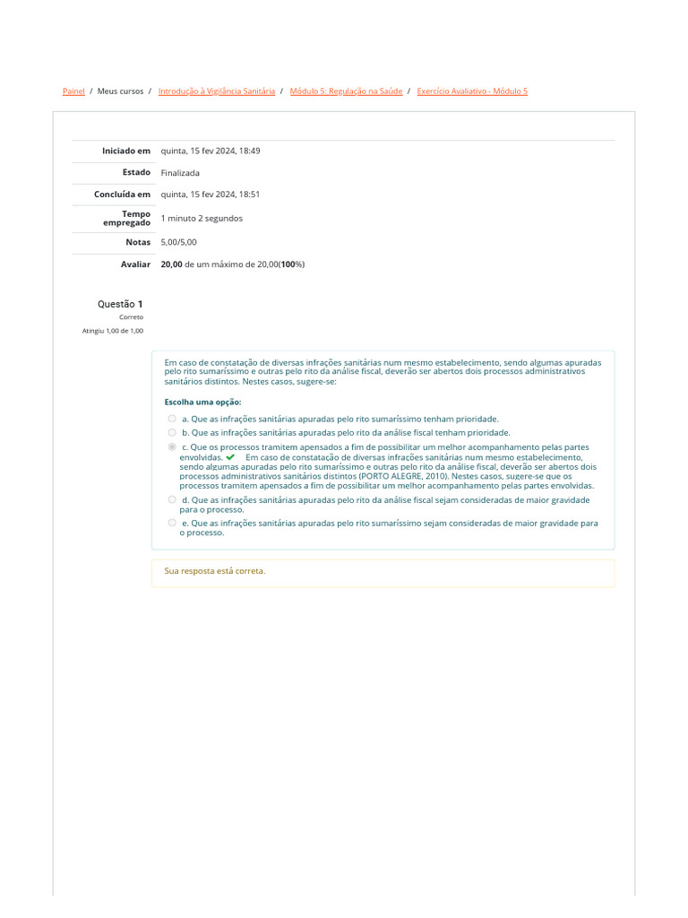 Exercício Avaliativo - Módulo 5 (Curso Vigilância Sanitária) | PDF | Economia | Poder Policial ...