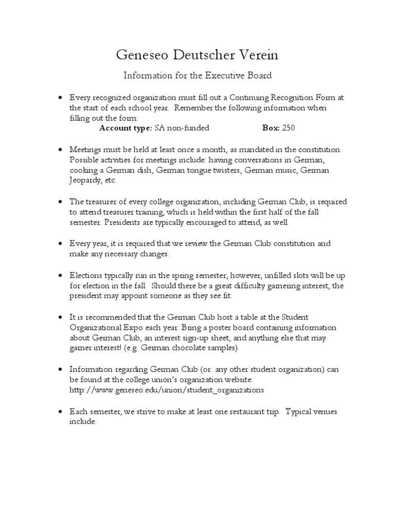 Information For The German Club Executive Board | PDF | Business
