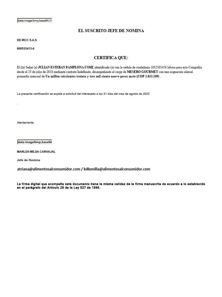 Certificado laboral codeudor | PDF