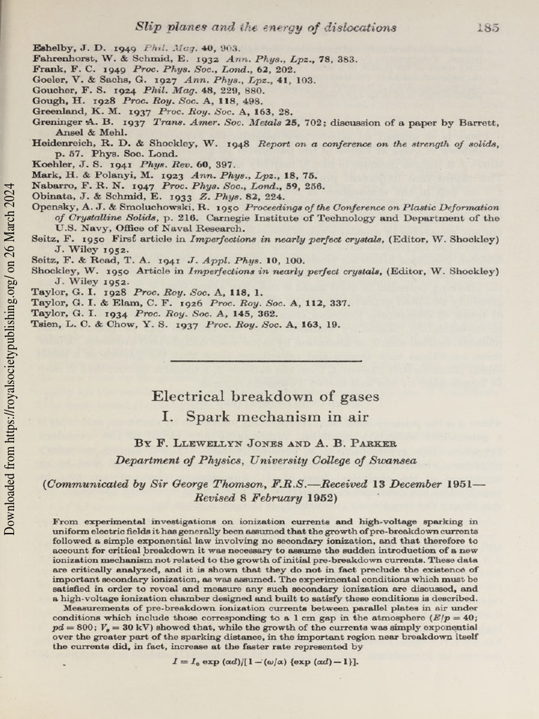 Jones Et Al 1997 Electrical Breakdown of Gases I Spark Mechanism in Air ...