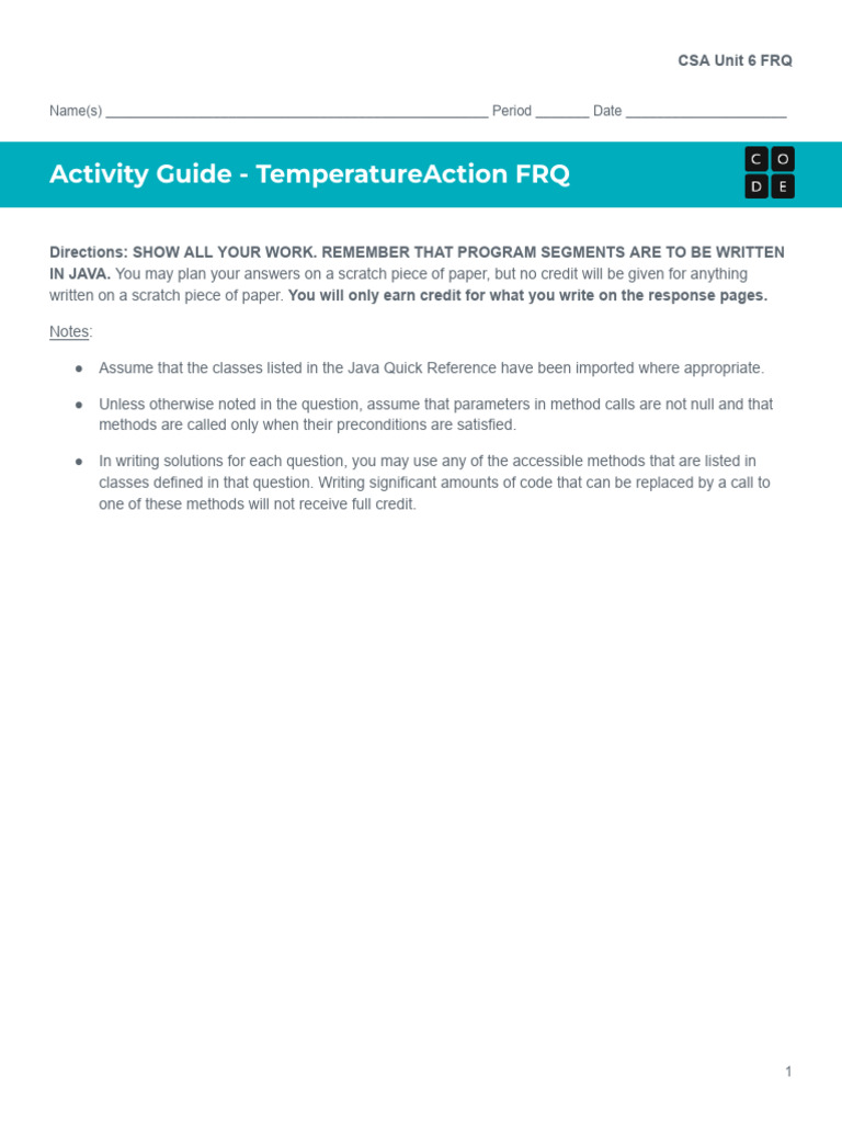 CSA Unit 6 TemperatureAction FRQ | Download Free PDF | Software ... CSA Unit 6 TemperatureAction FRQ | Download Free PDF | Software ...