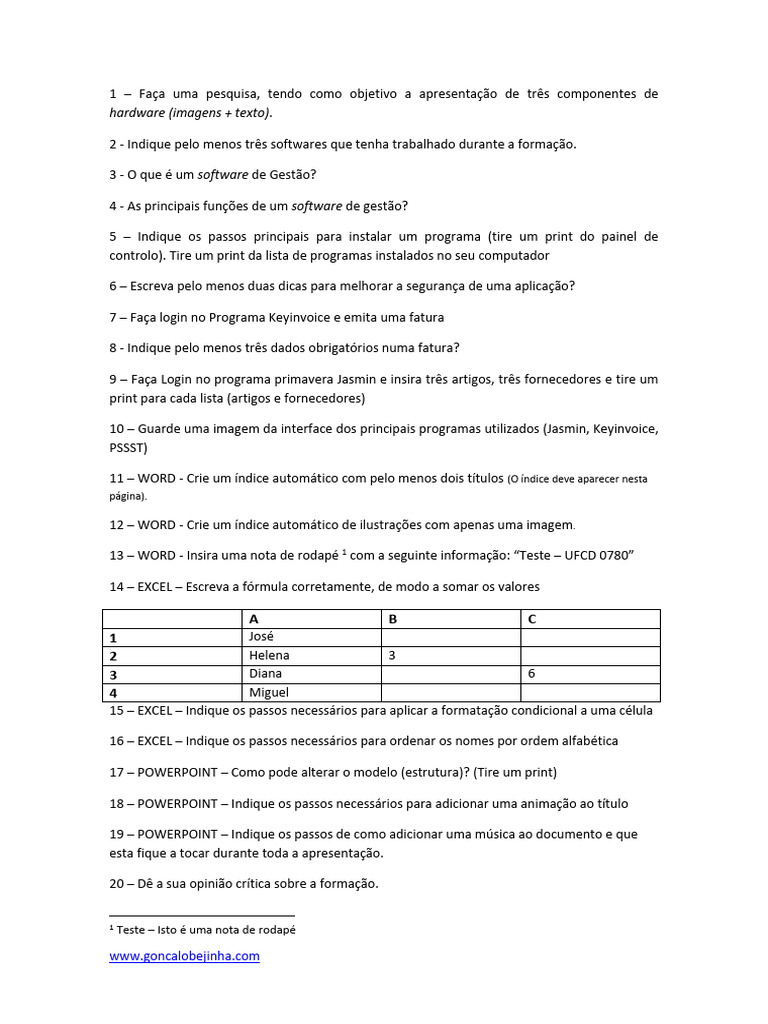 Ficha UFCD 0780 Aplicações de Gestão Administrativas | PDF