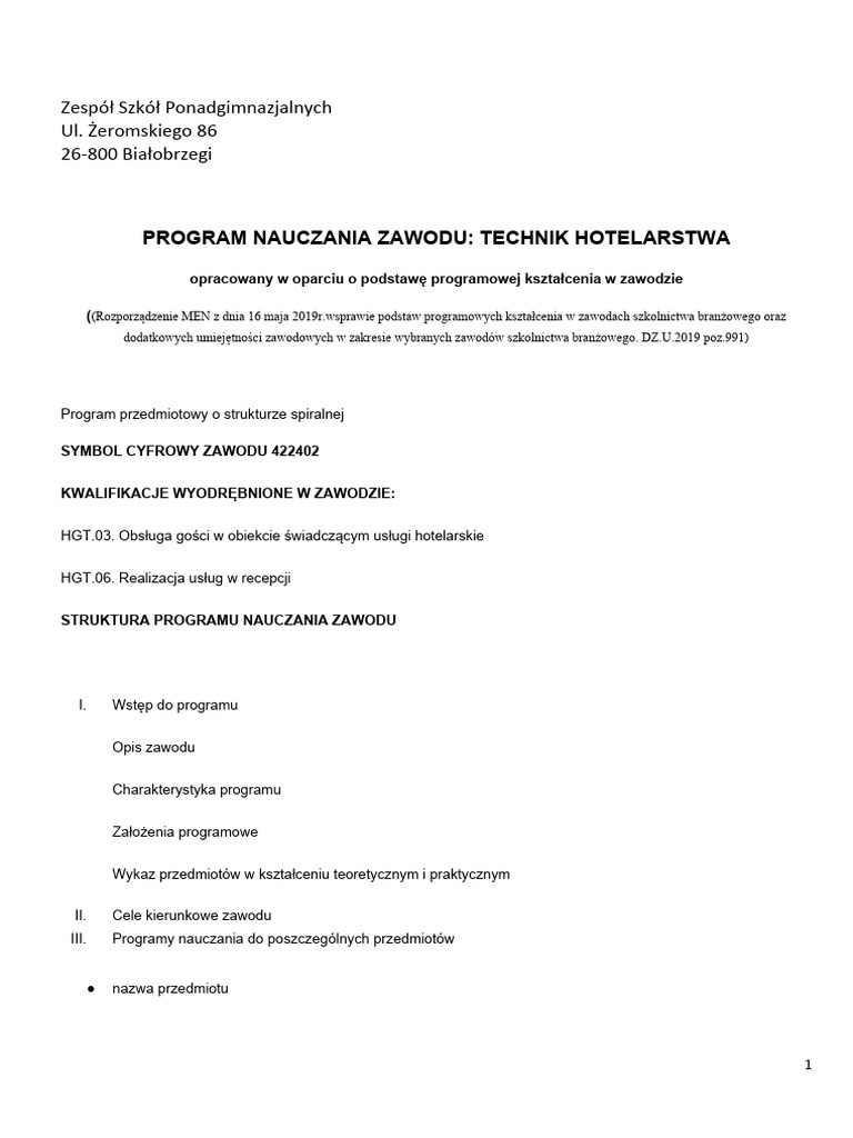 Technik Hotelarstwa 2019 | PDF