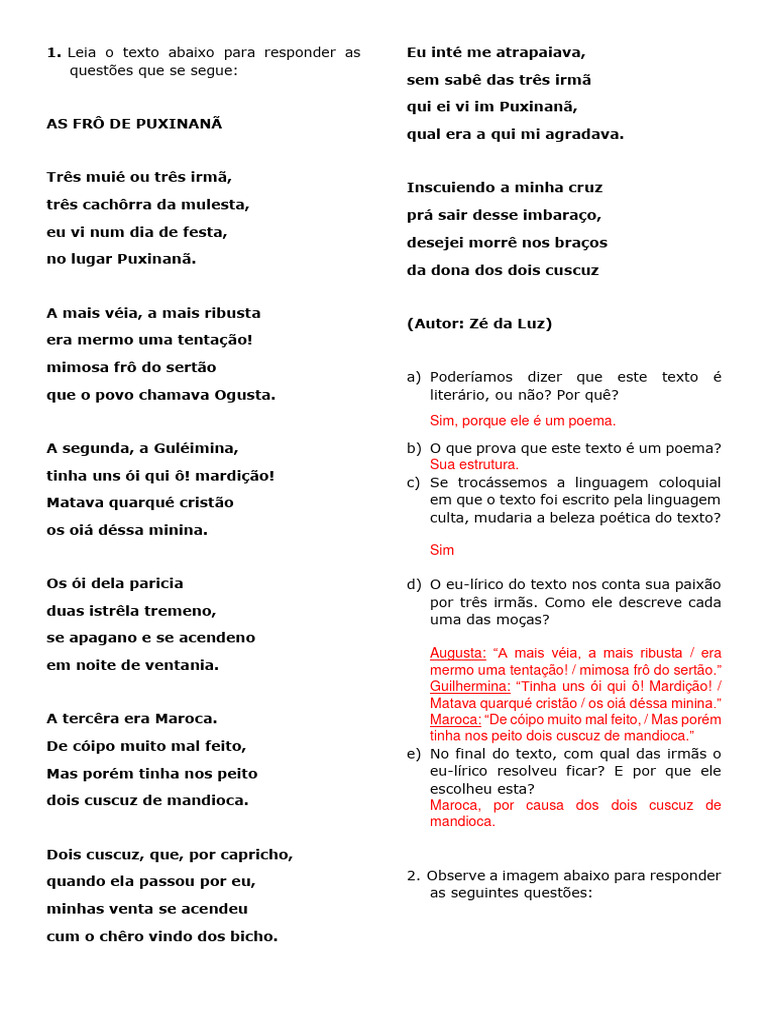 Atividade de Literatura Texto Literal... | PDF | Cana de açúcar