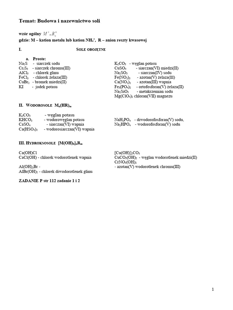 Temat: Budowa I Nazewnictwo Soli: - Węglan Potasu | PDF