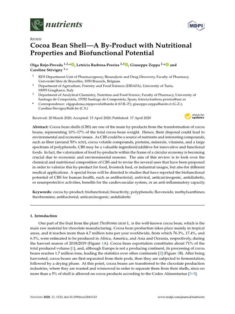 Cocoa Bean Shell-A By-Product With Nutritional Properties and ...