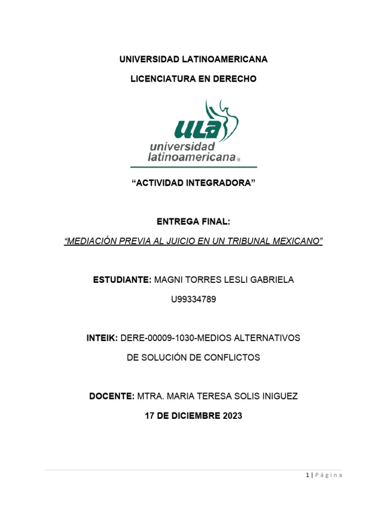 Entrega Final - Lesli Gabriela - Magni Torres | PDF | Mediación ...