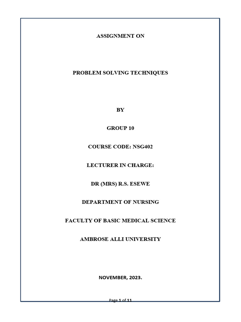 Nursing Problem Solving Guide | PDF | Nursing | Evaluation