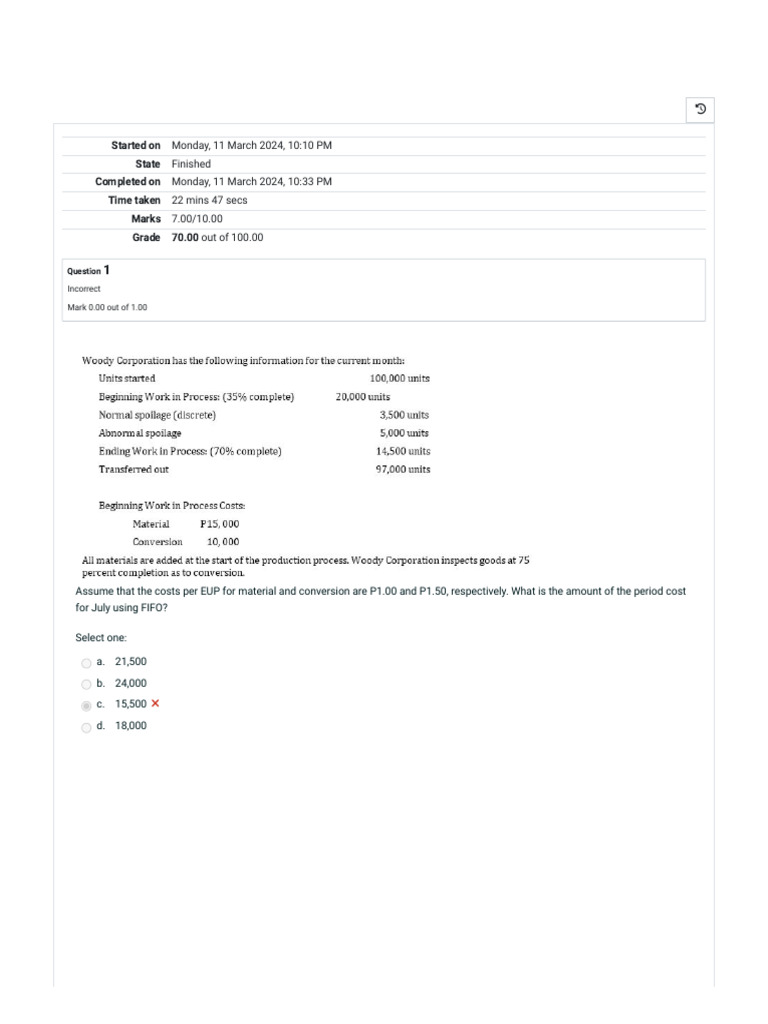 Cost Accounting Midterm Quiz 2 - Attempt Review | PDF