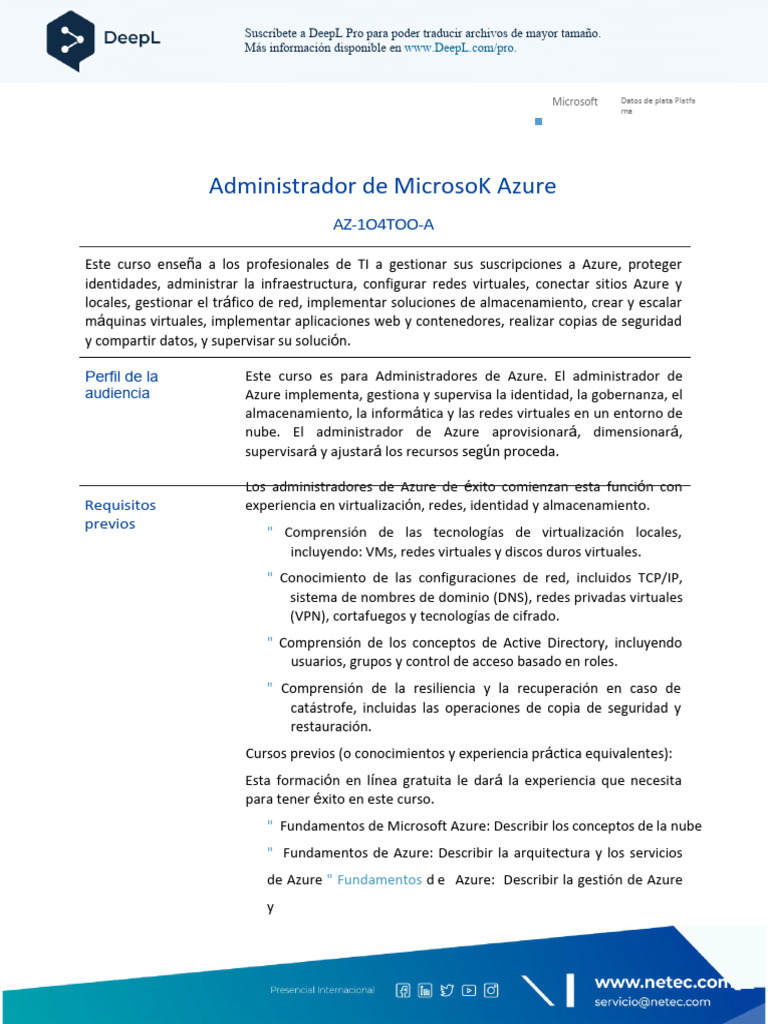AZ-104T00-A Microsoft Azure Administrator Es | PDF | Microsoft Azure ...