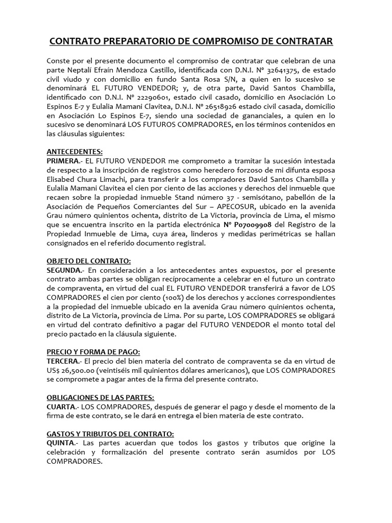 contrato de compromiso de contratar | PDF | Derecho civil (sistema ...