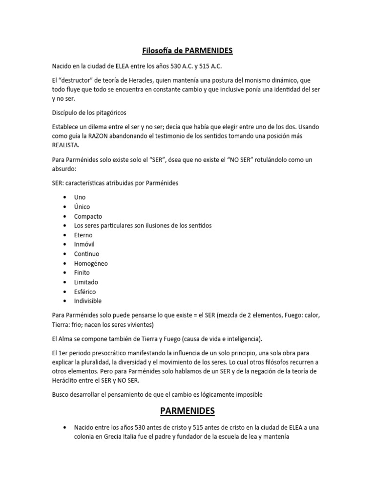 Filosofía de Parménides de Elea | PDF | Pensamiento | Metafísica
