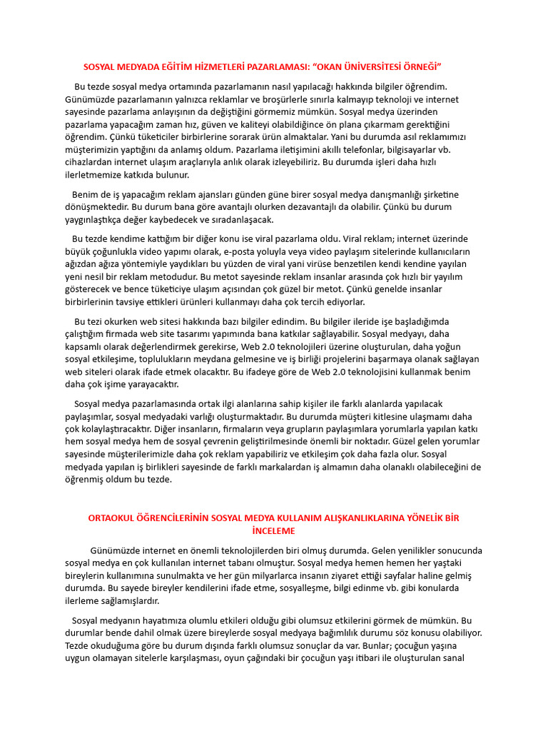 1.sinif Örnek Tez Raporu | PDF