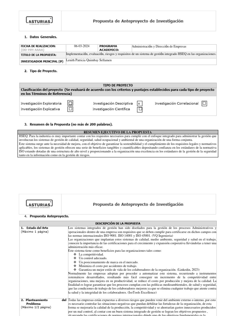 Anteproyecto 2 | PDF | Calidad (comercial) | Business