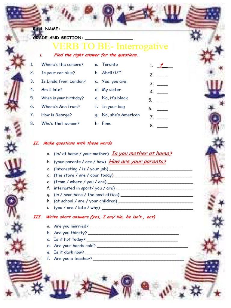 Am Is Are Worksheet Interrogative | PDF