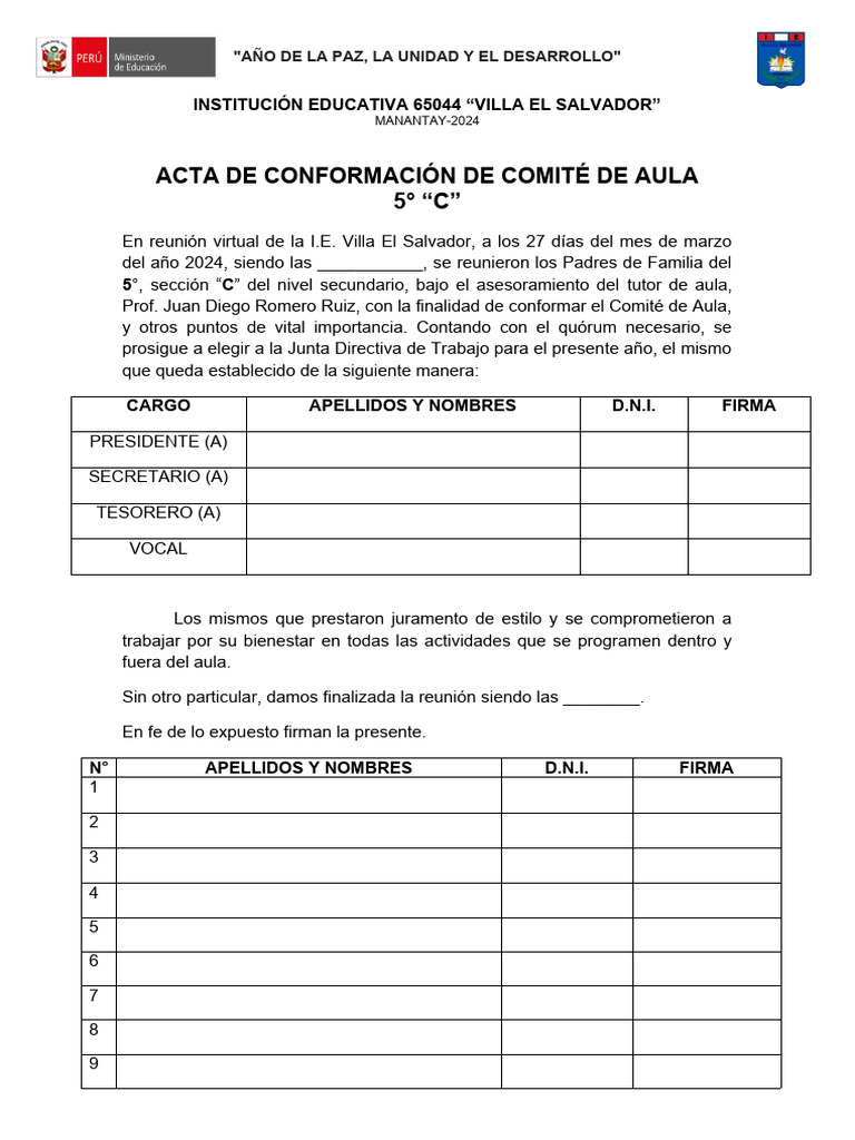 ACTA DE COMITE DE PADRES 2024 | PDF