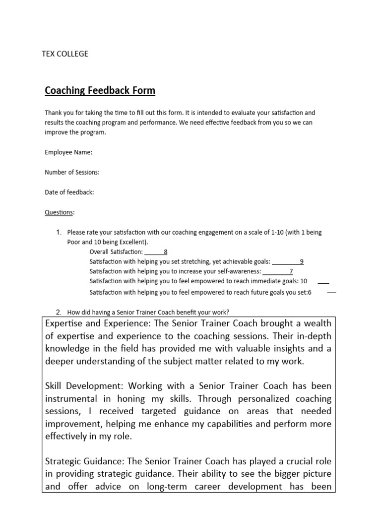 2b - Coaching Feedback Form | PDF | Motivational | Motivation