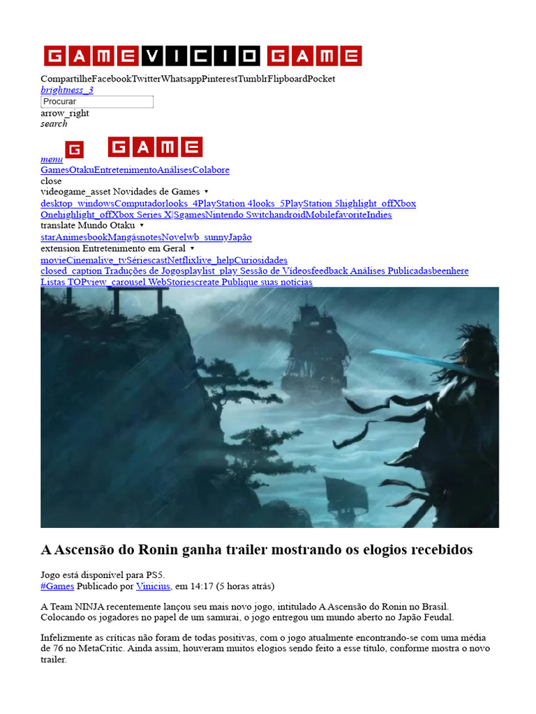 A Ascensão Do Ronin Ganha Trailer Mostrando Os Elogios Recebidos | PDF ...