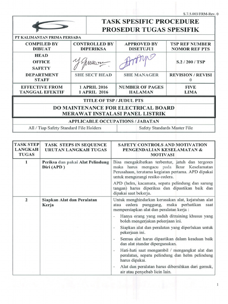 TSP Merawat Instalasi Panel Listrik | PDF