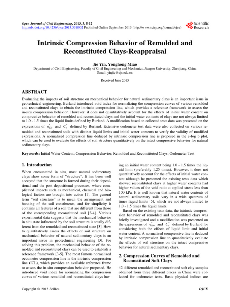 Miao (2013) Intrinsic Compression Behavior of Remolded and ...