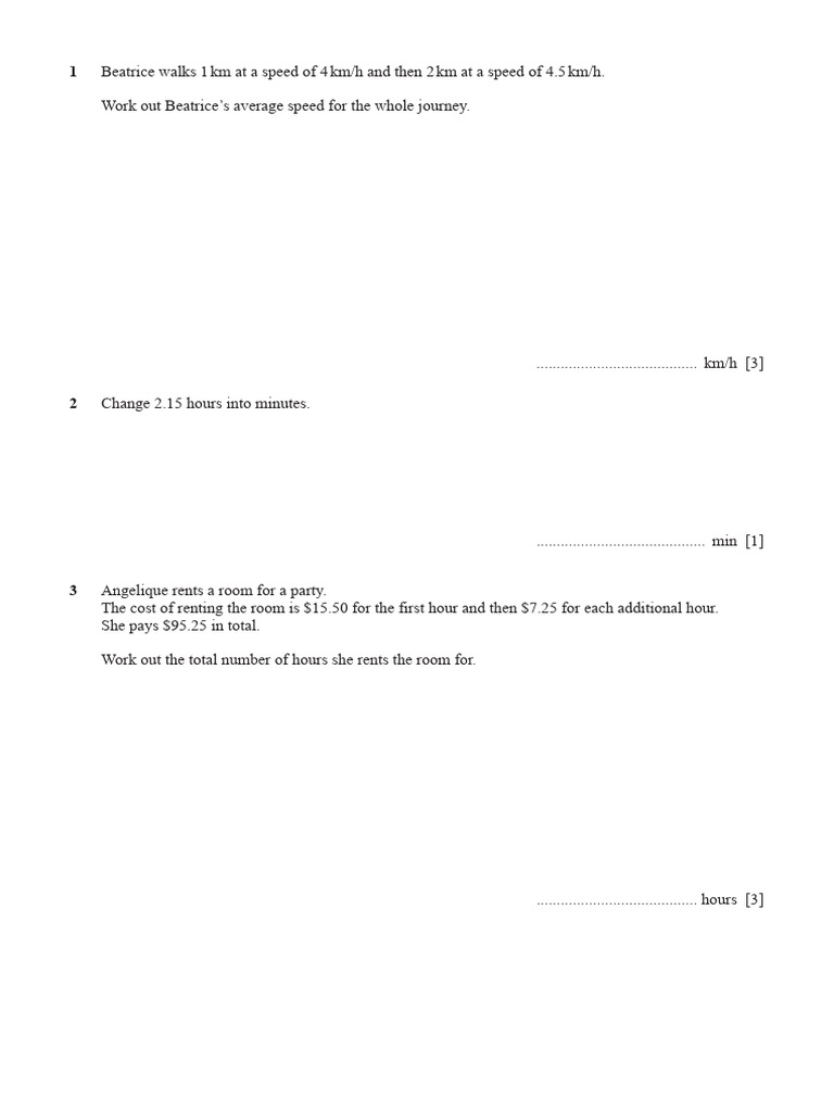 Gr9 Worksheet | PDF | Speed