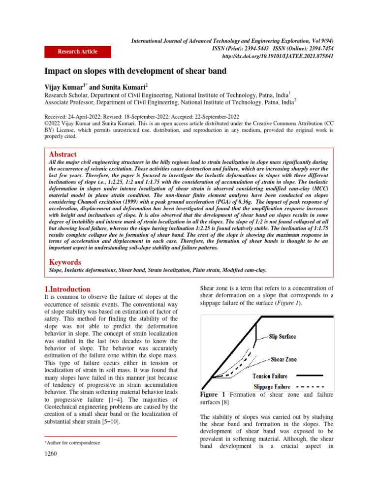 Impact On Slopes With Development of Shear Band: Vijay Kumar and Sunita Kumari | PDF | Yield ...