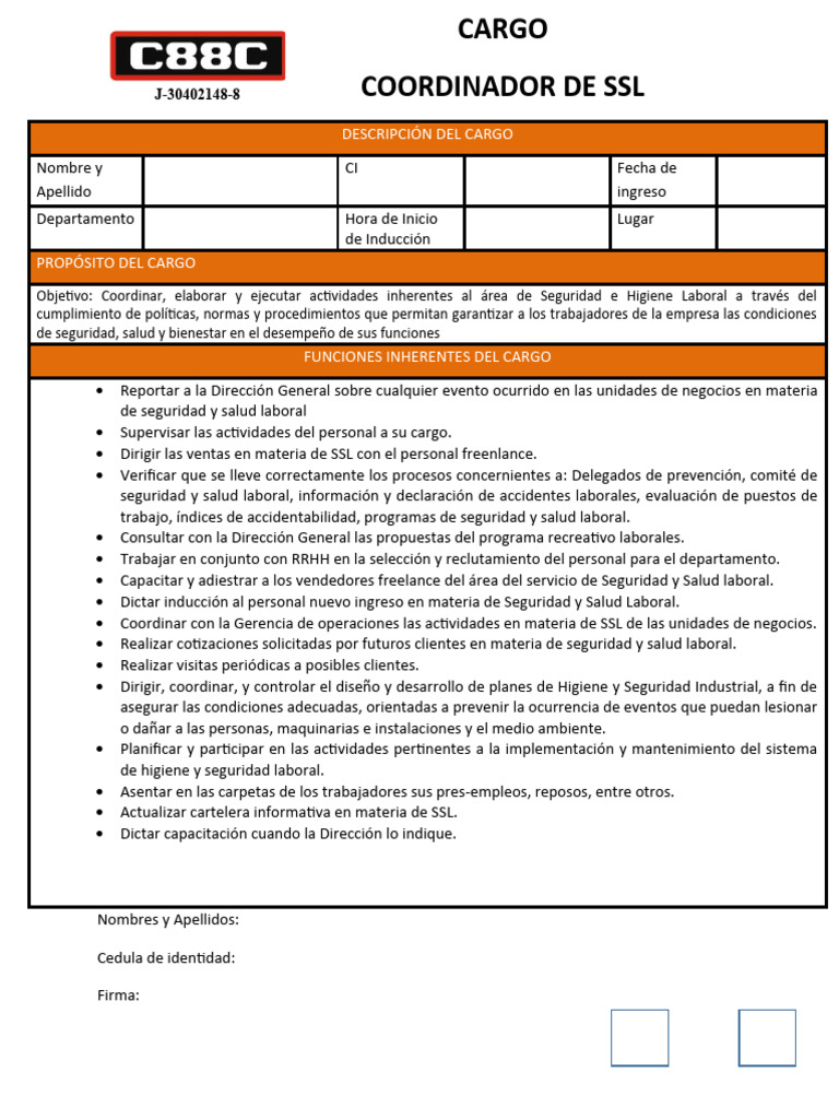 Descripcion de Cargo Coordinador de SSL | Descargar gratis PDF | Seguridad y salud ocupacional ...