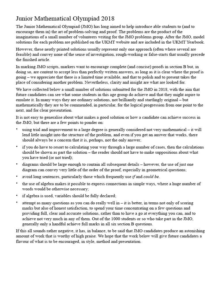 JMO Sample Solutions 2018 | PDF | Mathematics