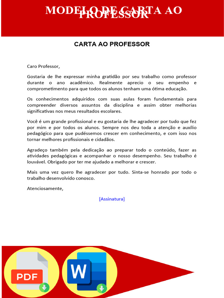 Modelo de Carta Ao Professor | PDF