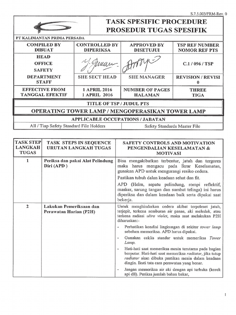 Tsp Mengoperasikan Tower Lamp Pdf