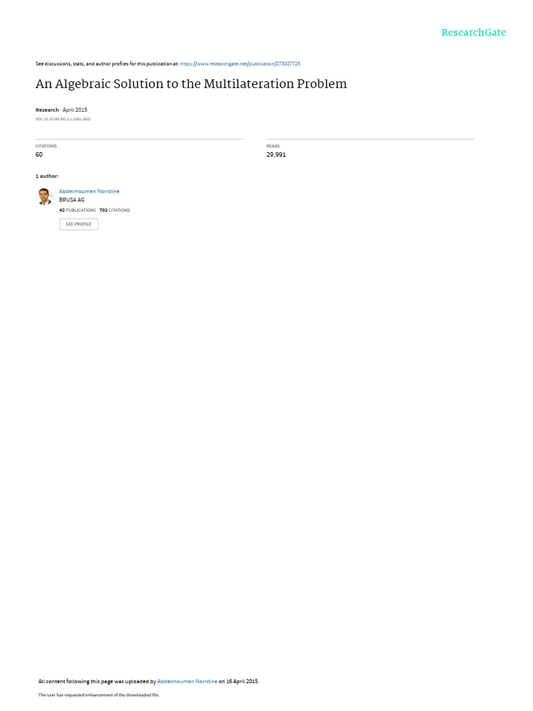 Algebraic Multilateration Method | PDF | System Of Linear Equations ...