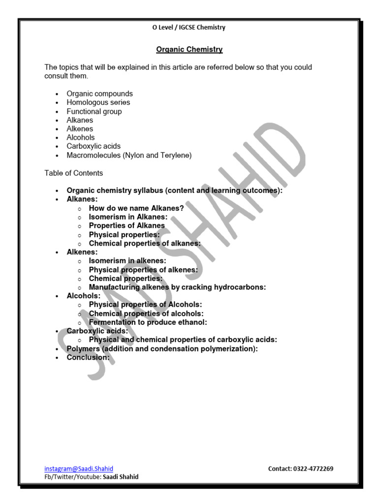 Organic Chemistry Complete Notes | PDF | Alkane | Alkene