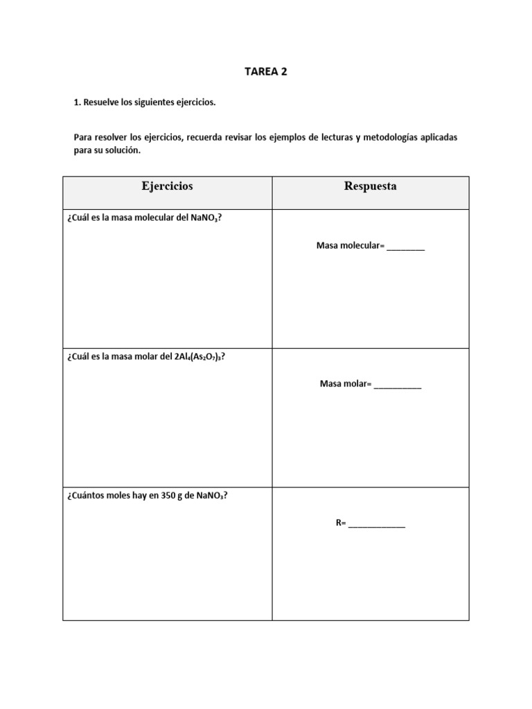TAREA 2 - Ejercicios y Práctica Experimental | PDF | Compuestos químicos | Sustancias químicas