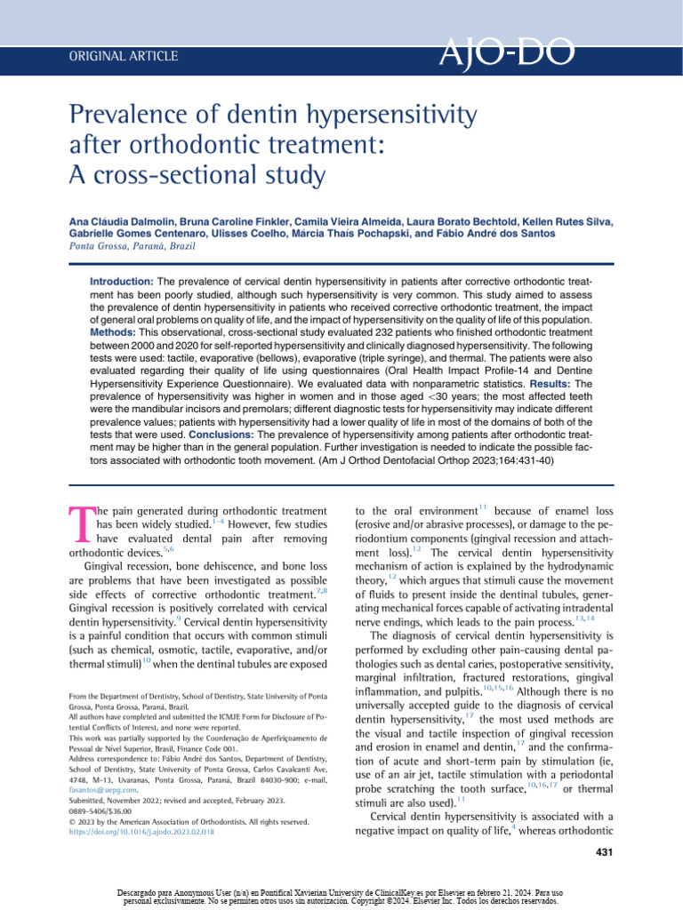Dentine Hypersensitive Ortho | PDF | Dental Anatomy | Dentistry Branches