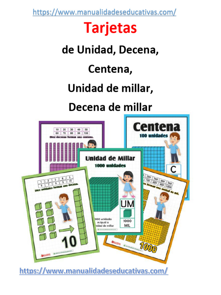 Tarjetas de Unidad, Decena, Centena, Unidad de Millar, Decena de Millar ...