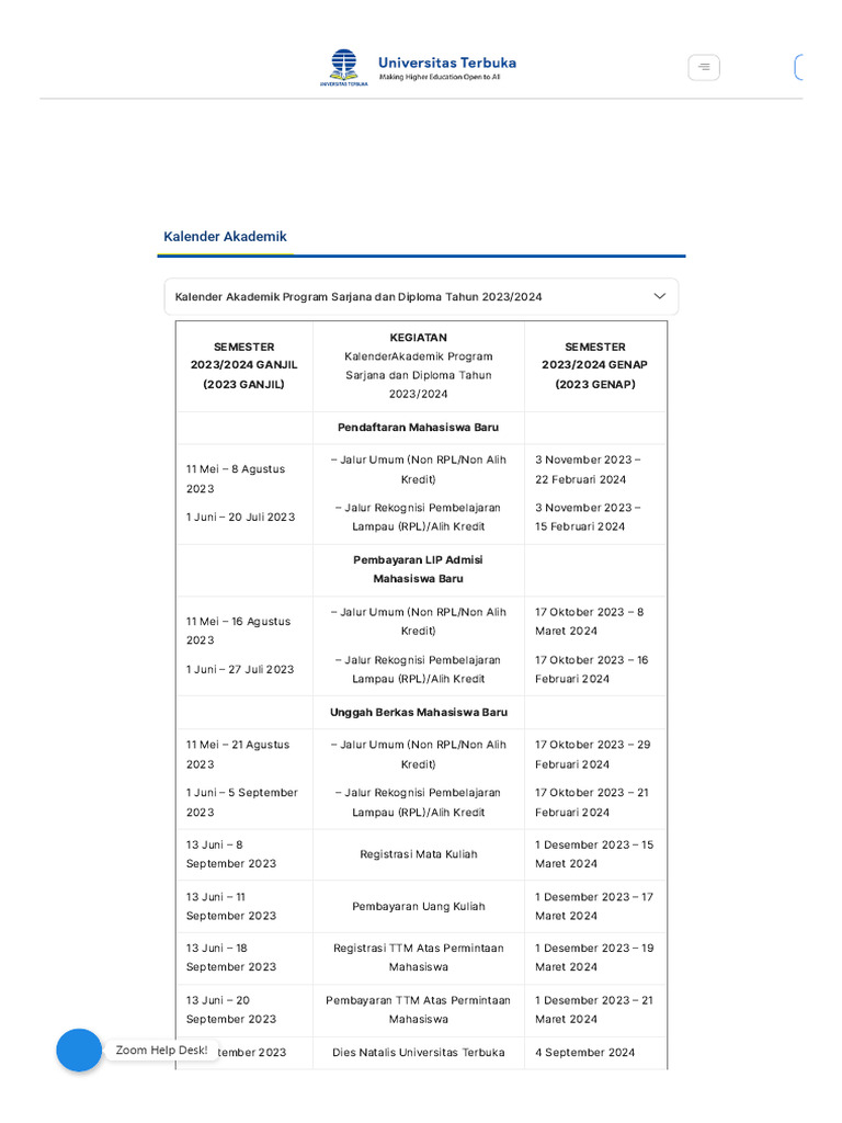Kalender Akademik UT 2024/2025 | PDF