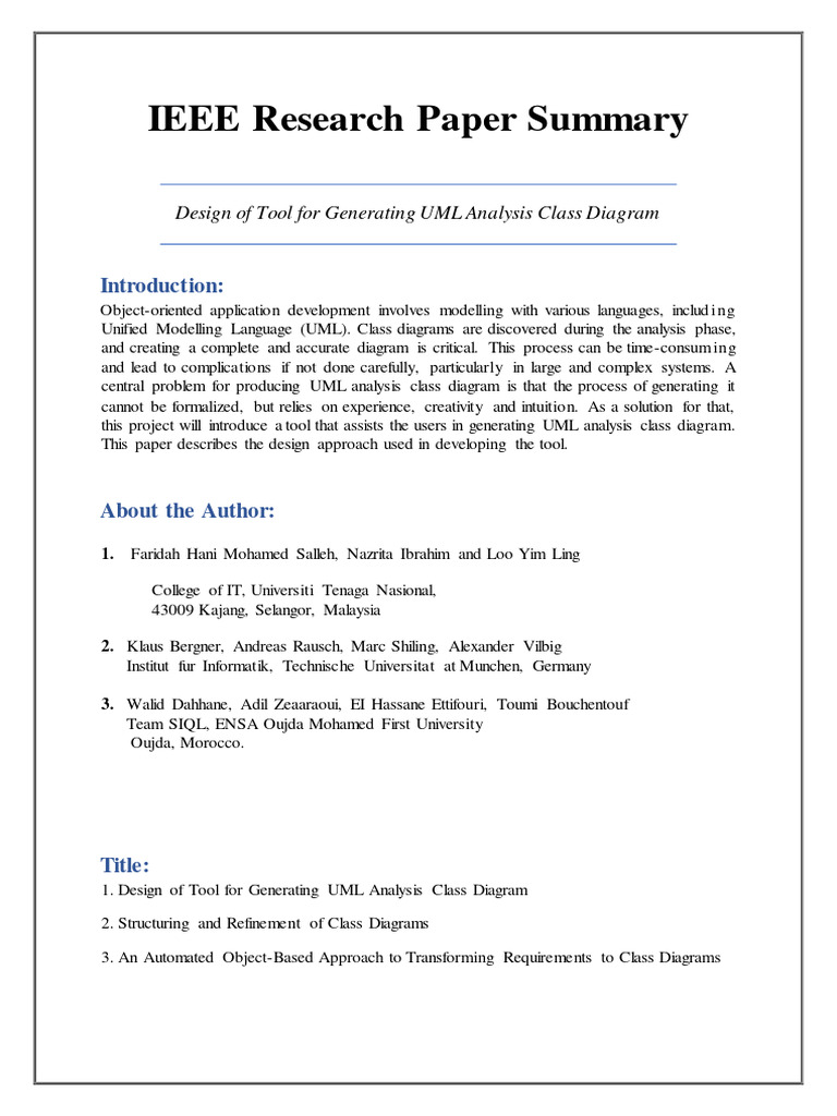 IEEE Paper Summary-Kushagra Mehrotra A117 | PDF | Class (Computer ...