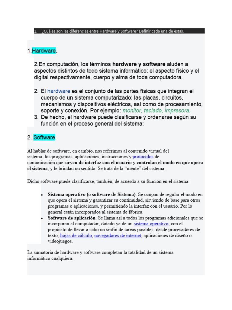 Cuáles son las diferencias entre Hardware y Software | PDF