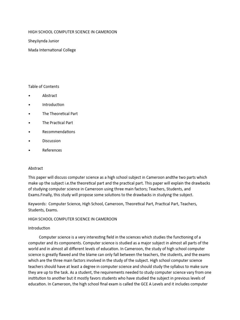 Computer Science Paper Pdf Teachers Science